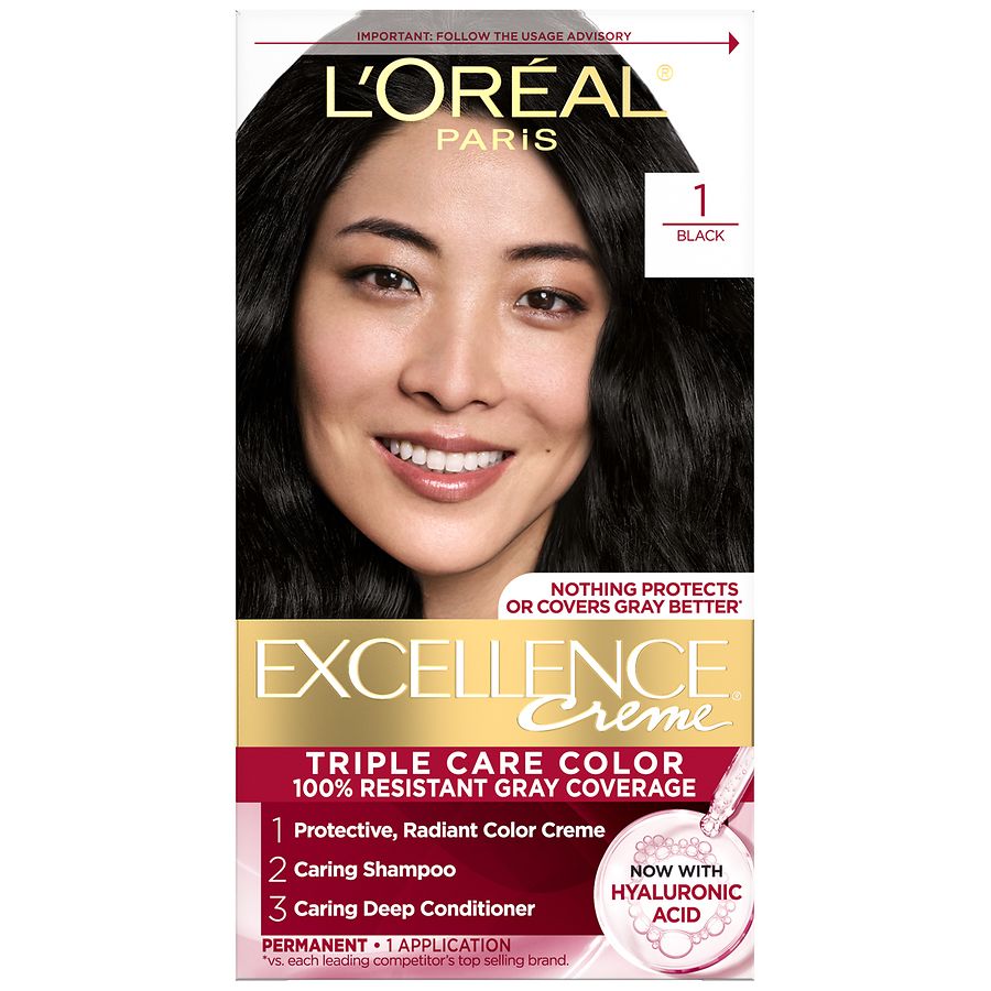 L'Oreal Paris Excellence Creme Permanent Triple Care Hair Color, Black ...