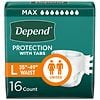 Depend Incontinence Protection with Tabs, Unisex, Maximum Absorbency L ...