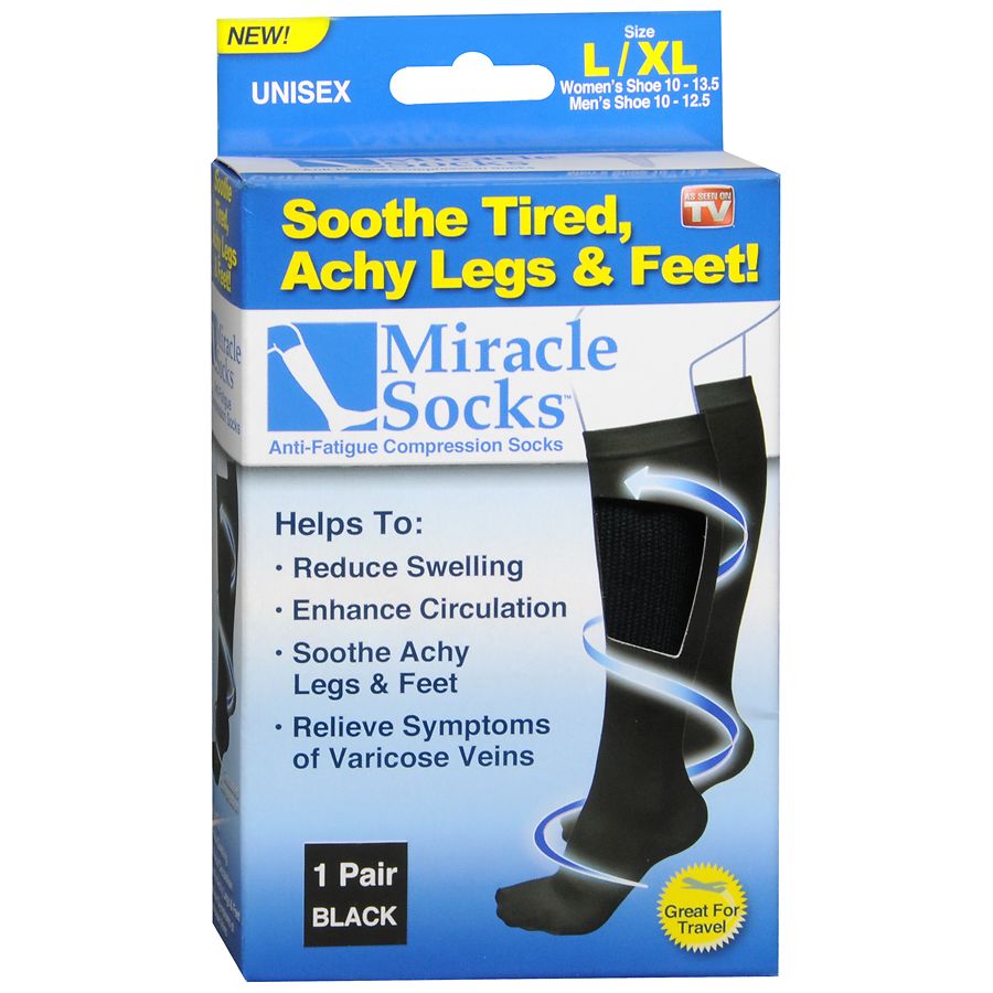 Miracle Socks Anti-Fatigue Compression Socks, Unisex Black, Black ...