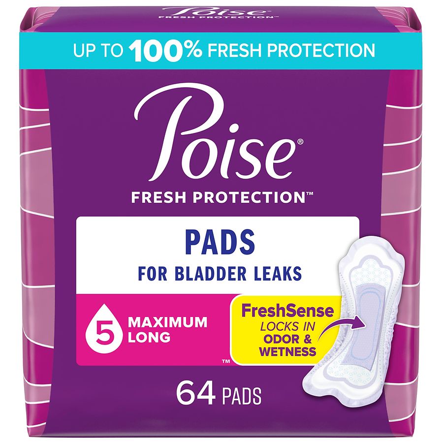 Poise Incontinence Pads Unscented, 5 Drop Maximum Absorbency, Long ...