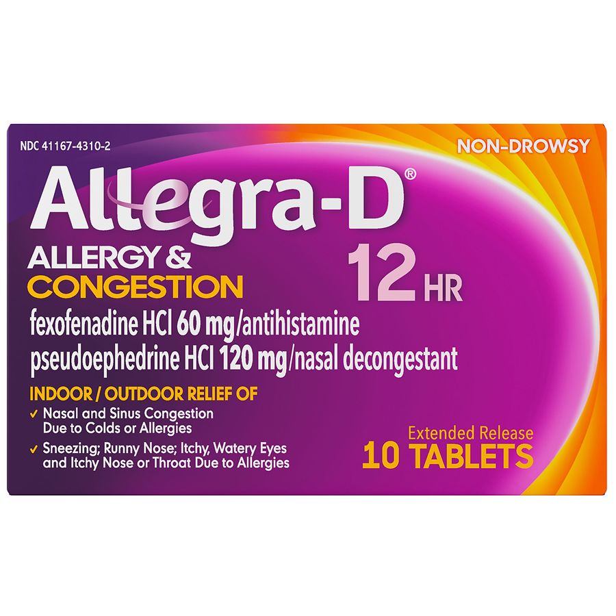 Allegra-D 12 Hour Allergy and Congestion Relief Tablets Non-Drowsy ...