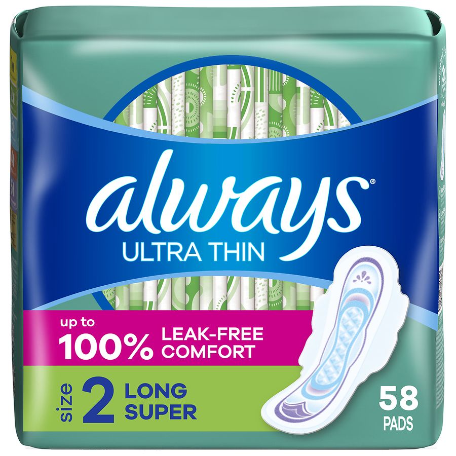 Always Ultra Thin Feminine Pads With Wings for Women, Long Super ...