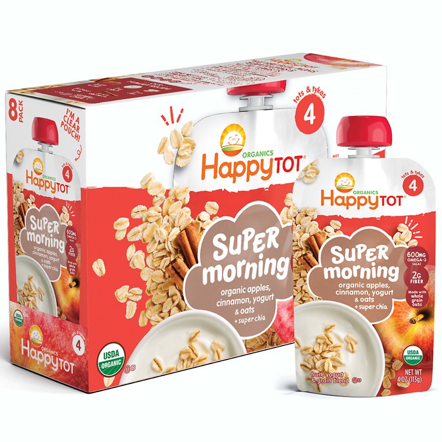 Happy Tots Organics Stage 4 Baby Food Pouches, Fruit & Oat Blend, Apple ...