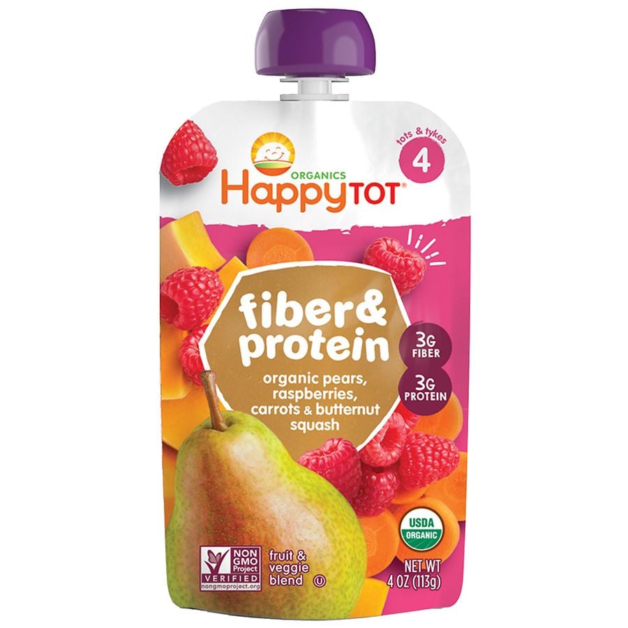 Happy Tots Organics Stage 4 Baby Food Pouches, Fiber Protein Fruit ...