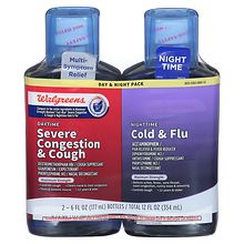 Walgreens Daytime Severe Congestion & Cough Liquid, Nighttime Cold &Flu ...