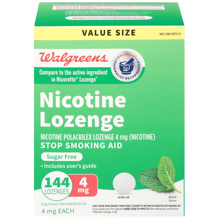 Walgreens Nicotine Polacrilex Lozenge, 4 mg Stop Smoking Aid Mint ...