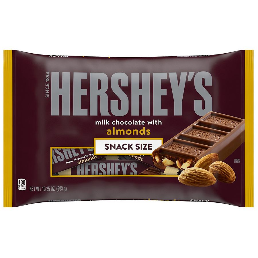 HERSHEY'S Snack Size, Halloween Candy, Bag Milk Chocolate with Almonds ...