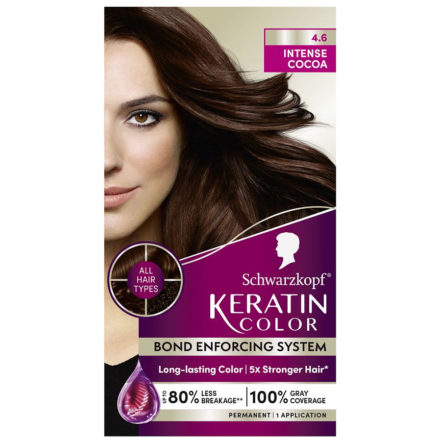 Schwarzkopf Keratin Color Permanent Hair Color Cream, 4.6 Intense Cocoa ...