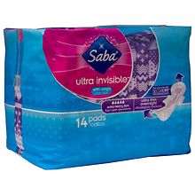 Saba Ultra Invisible Overnight Thin Pads With Wings | Walgreens
