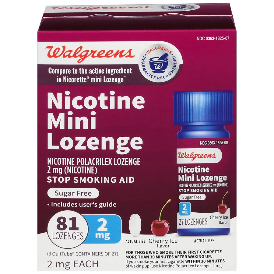 Walgreens Nicotine Polacrilex Mini Lozenges 2 Mg Stop Smoking Aid Cherry Ice Walgreens