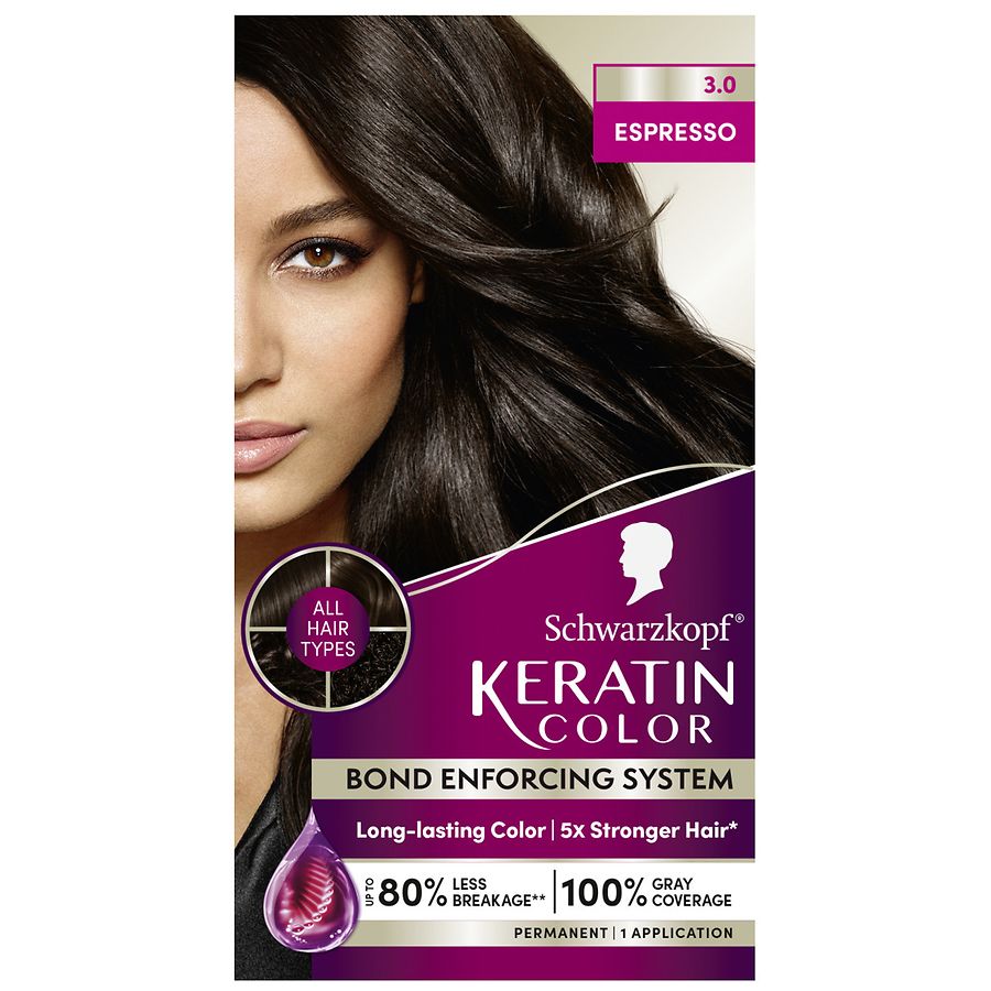 Schwarzkopf Keratin Color Permanent Hair Color Cream, 3.0 Espresso ...