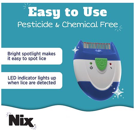 Nix Electronic Lice Comb Detects and Destroys Lice on Contact Chemical Free Blue White