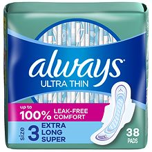 Always Ultra Thin Feminine Pads with Wings for Women, Extra Long Super ...