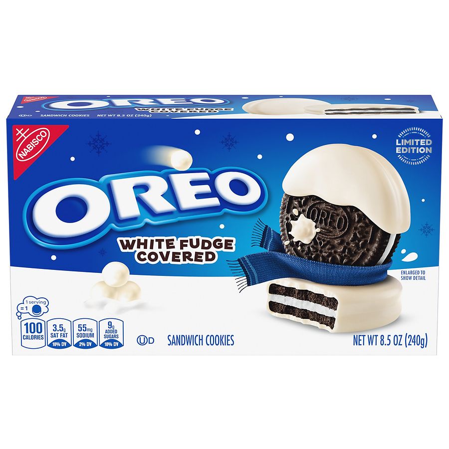 Oreo White Fudge Covered Chocolate Sandwich Cookies, Holiday Limited ...