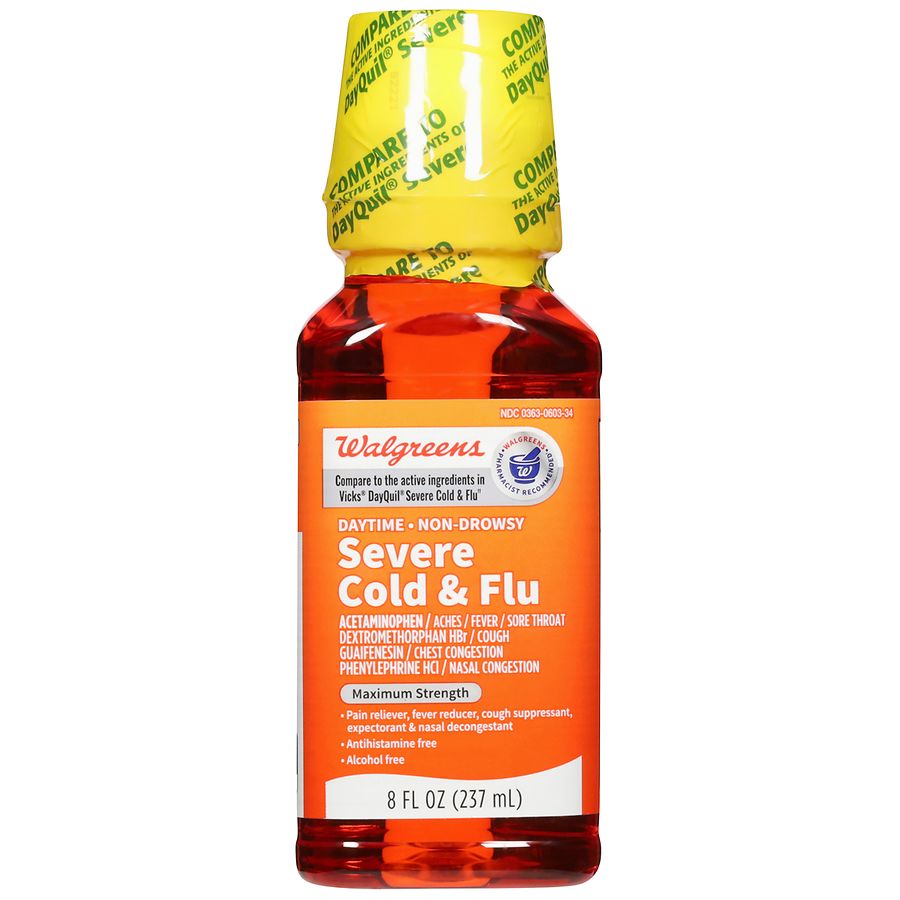 Walgreens Severe Daytime Cold & Flu Relief, Maximum Strength Liquid ...