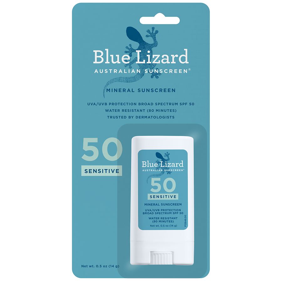 Blue Lizard Sensitive Mineral Sunscreen Stick - SPF 50+ Unscented ...