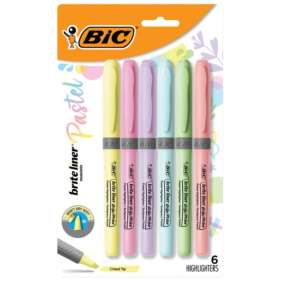 Bic Brite Liner Grip Highlighter Set Chisel Tip Assorted Pastel Walgreens