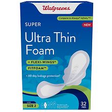 Walgreens Ultra Thin Foam Pads, Super Absorbency Unscented, Size 2 ...