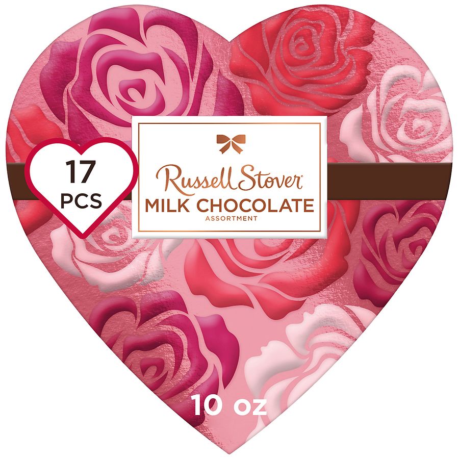 Russell Stover Valentine's Day Rose Heart Assorted Milk Chocolate Gift ...