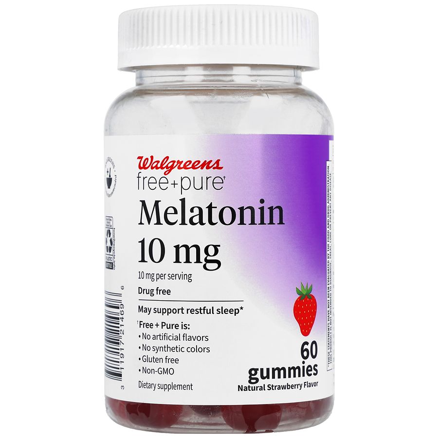 Walgreens Free & Pure Melatonin 10 mg Gummies Natural Strawberry ...