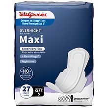 Walgreens Maxi Pads, Extra Heavy Overnight, With Flexi-Wings Unscented ...