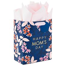 Hallmark Mother's Day Gift Bag with Tissue Paper Navy Blue With Flowers ...