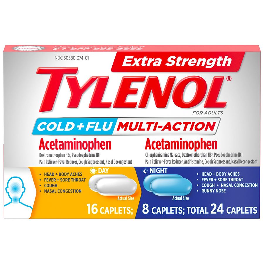 TYLENOL Extra Strength Cold + Flu Relief Day & Night Caplets | Walgreens
