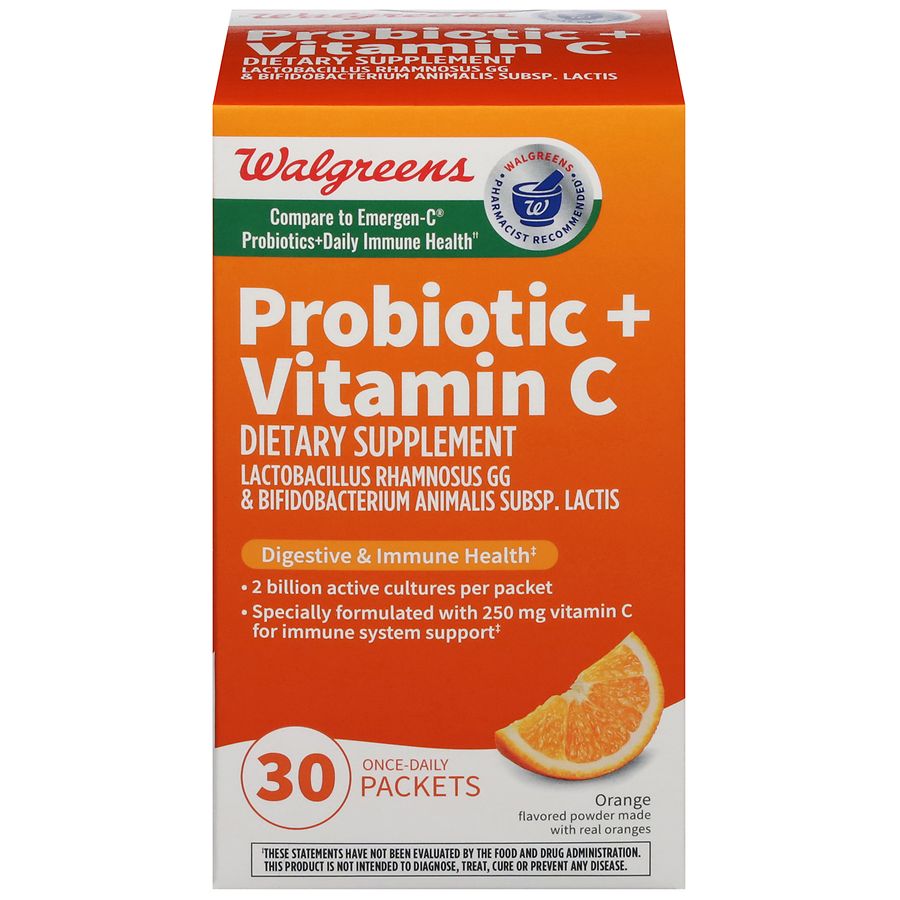 Walgreens Probiotic + Vitamin C Once-Daily Packets Orange | Walgreens