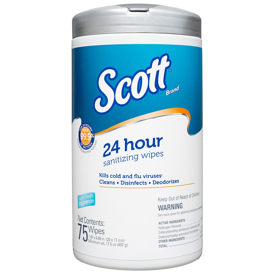 Scott 24 Hour Sanitizing Wipes Multi-Surface Cleaning & Disinfecting ...