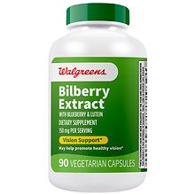 Walgreens Bilberry Extract 150 mg with Blueberry & Lutein Vegetarian ...