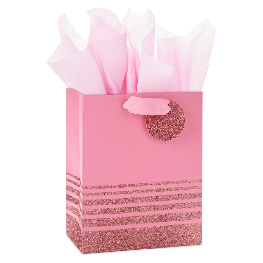 Hallmark Medium Gift Bag With Tissue Paper, Pink Glitter Stripe | Walgreens