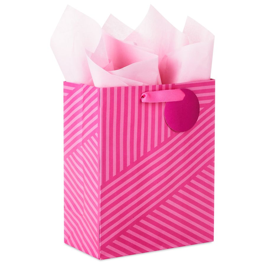 Hallmark Gift Bag With Tissue Paper, Pink Stripes Medium | Walgreens