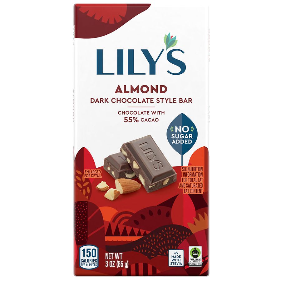 Lily's No Sugar Added, Sweets, Bar Almond Dark Chocolate Style | Walgreens