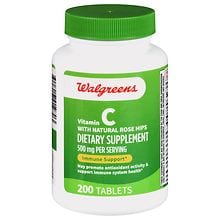 Walgreens Vitamin C with Natural Rose Hips 500 mg Tablets (200 days ...
