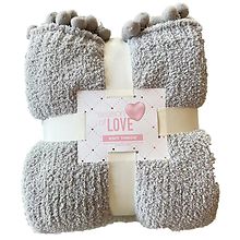 Festive Voice Valentine's Gray Knit Blanket with Poms | Walgreens