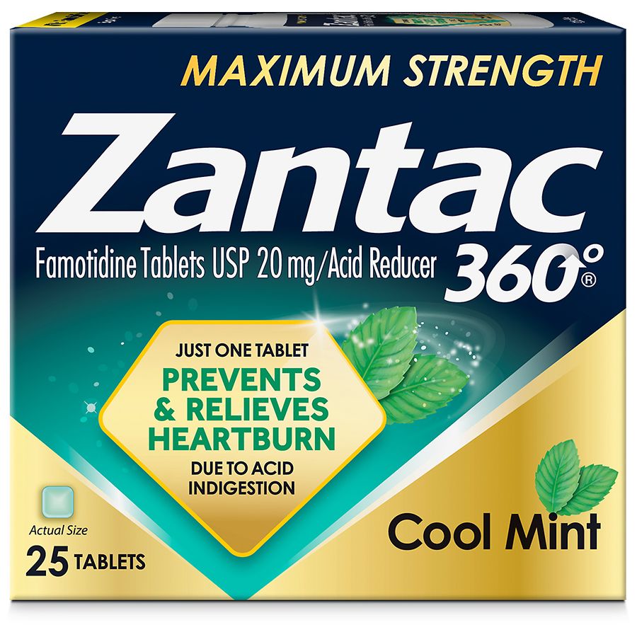 Zantac Maximum Strength Heartburn Prevention & Relief Tablets Cool Mint ...