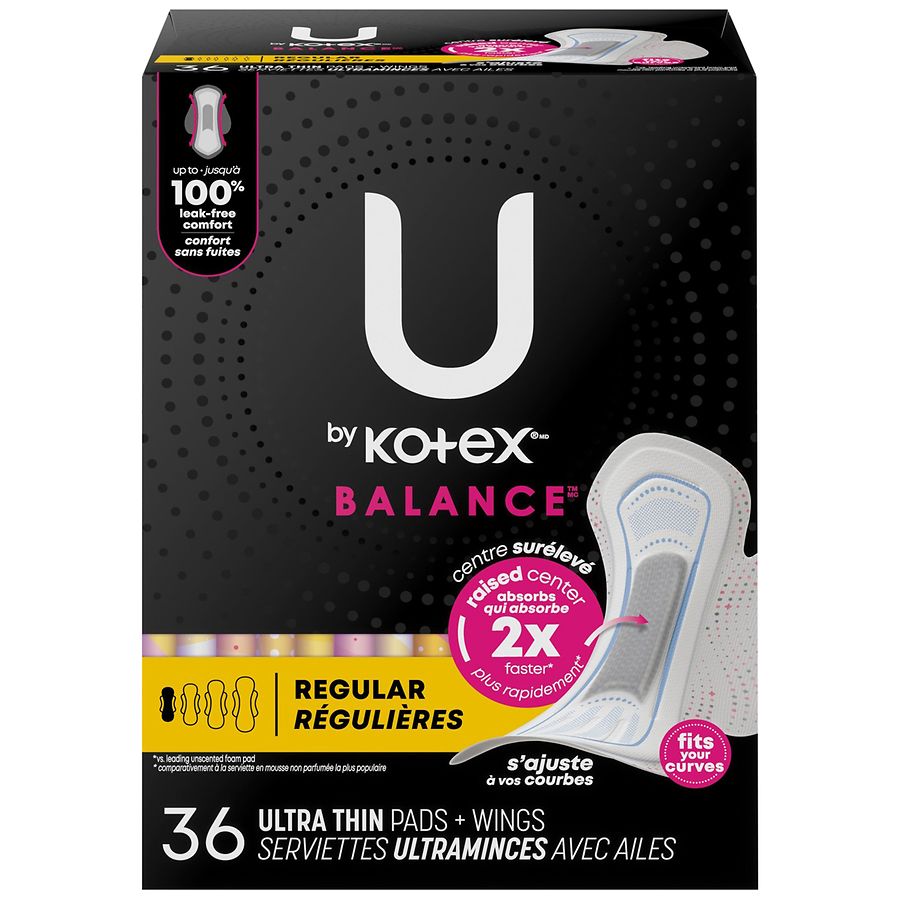 U by Kotex Balance Balance Ultra Thin Pads with Wings, Regular ...