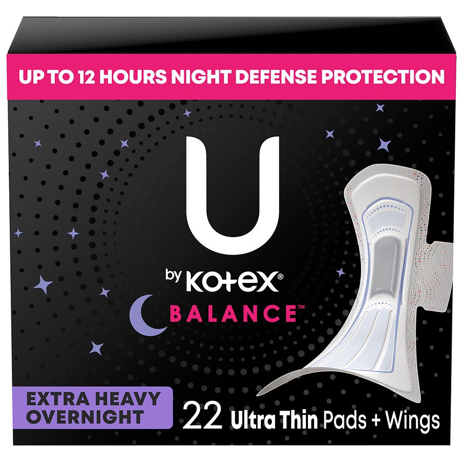 U by Kotex Ultra Thin Overnight Pads with Wings, Extra Heavy Absorbency ...