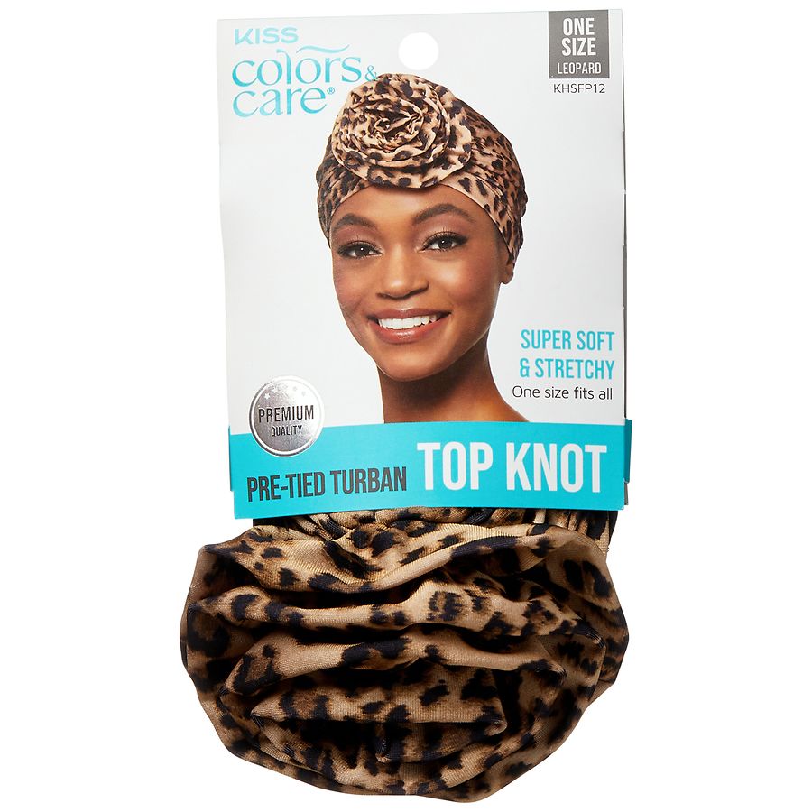 Kiss Colors & Care Pre-Tied Turban Top Knot, Leopard Print | Walgreens