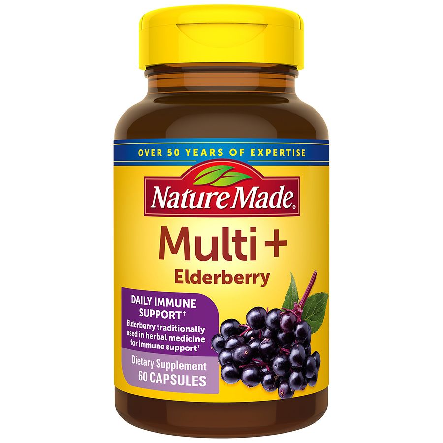Nature Made Multi + Elderberry Capsules Multivitamin for Women and Men ...
