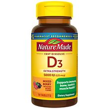 Nature Made Extra Strength Vitamin D3 5000 IU Fast Dissolve Tablets 70 ...