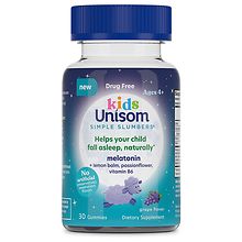 Unisom Simple Slumbers Kids Drug-Free Melatonin Gummies Grape, Clear ...