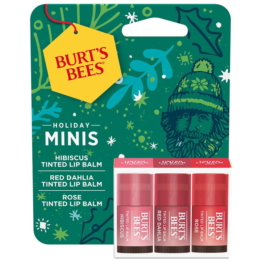Burt's Bees Tinted Lip Balm Gift Set, Holiday Minis Hibiscus/Red Dahlia ...