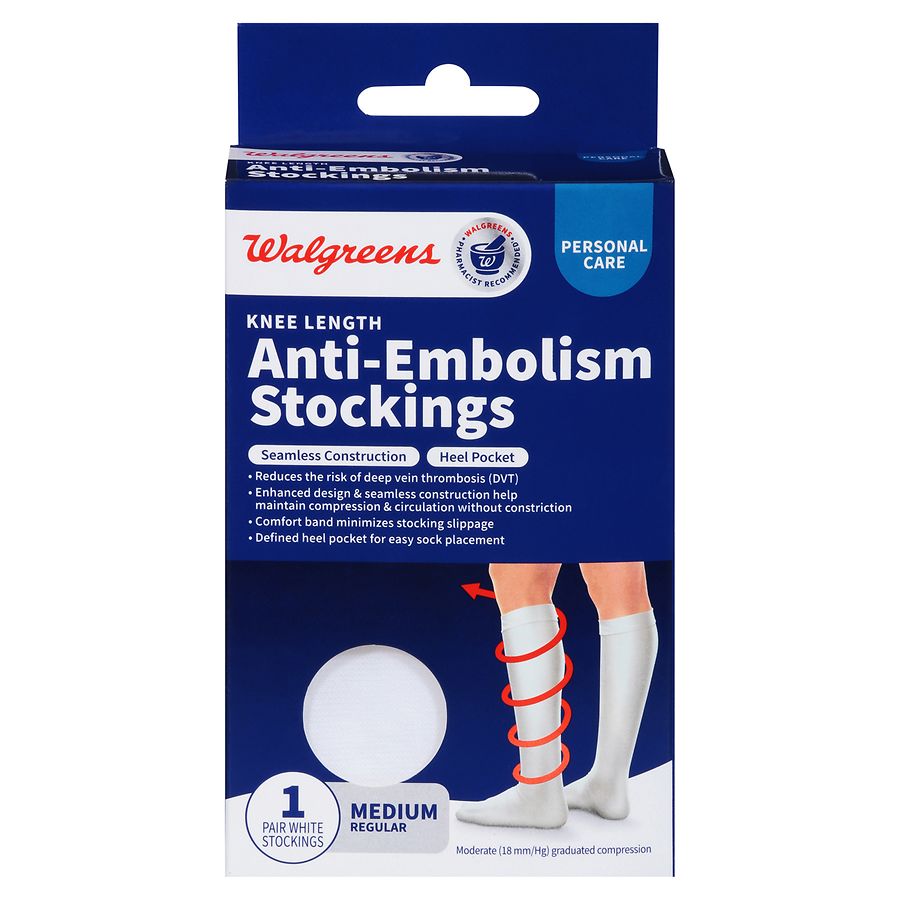 Walgreens Knee Length Anti-Embolism Stockings White, White | Walgreens