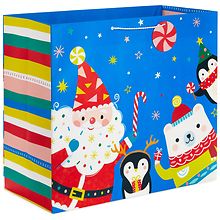 Hallmark Heavy-Duty Jumbo Holiday Gift Bag (Santa and Friends on Blue ...