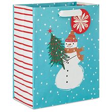 Hallmark Medium Holiday Gift Bag (Smiling Snowman and Snowflakes on ...