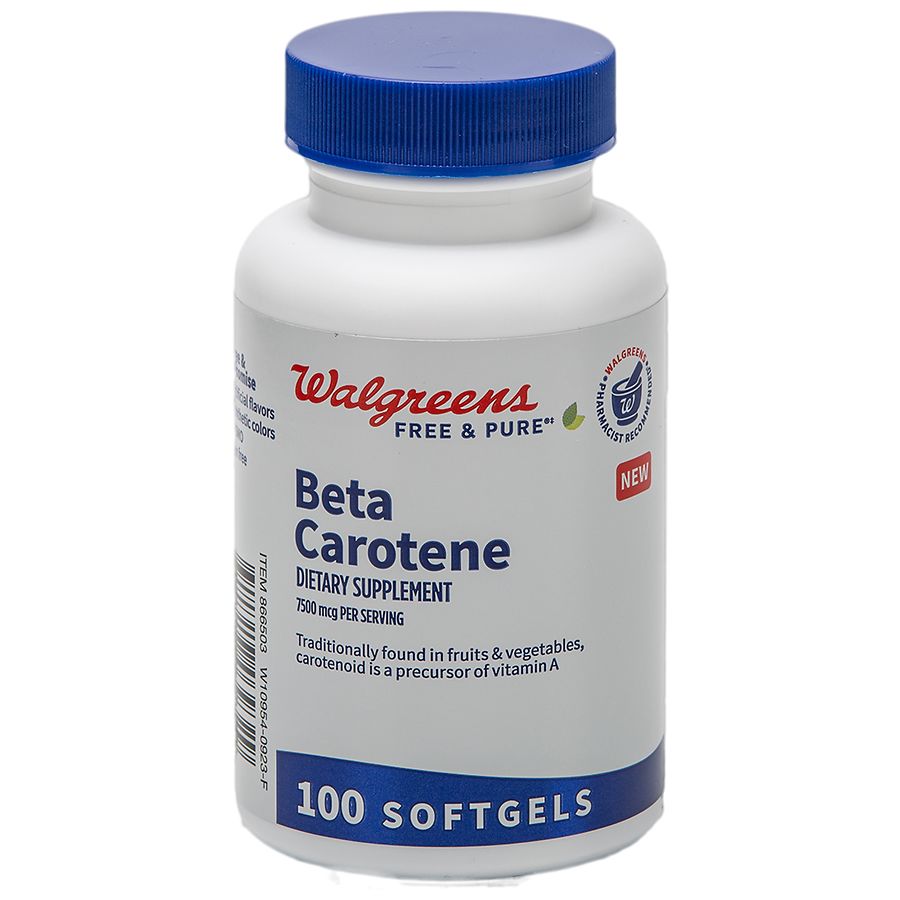 Walgreens Free & Pure Beta Carotene (Vitamin A) Supplement 7500 mcg ...