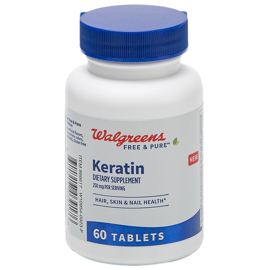 Walgreens Free & Pure Keratin Supplement 250 mg Tablets for Hair, Skin ...