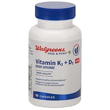 Walgreens Free & Pure Vitamin K2 + D3 Supplement Capsules for Bone ...