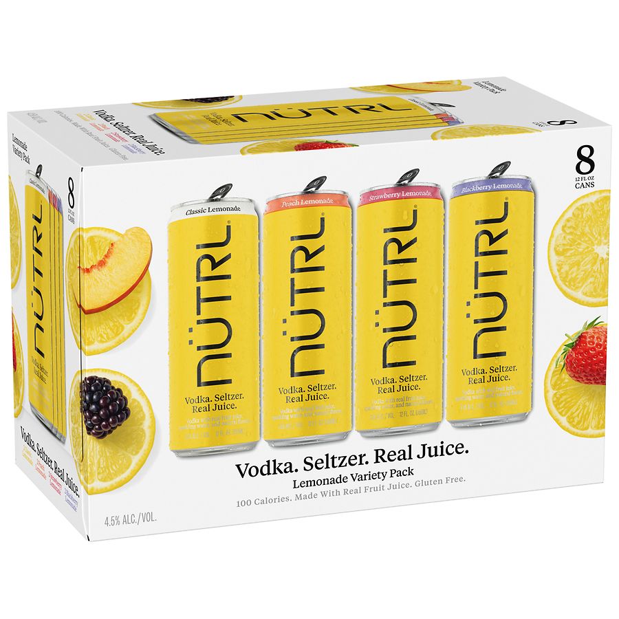 Nutrl Vodka Hard Seltzer, Lemonade Variety Pack, Gluten Free, Slim Cans ...
